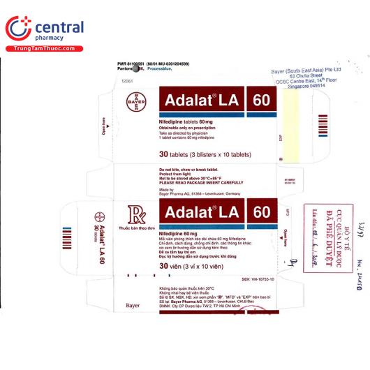 Thuốc Adalat LA 60mg: tác dụng, liều dùng và giá bán