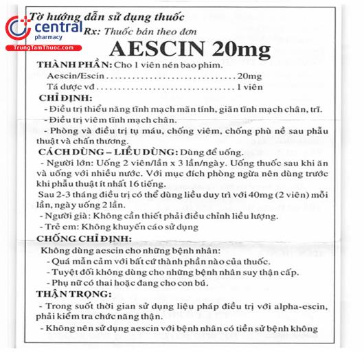 [CHÍNH HÃNG]Thuốc Aescin 20mg : Điều trị giãn tĩnh mạch