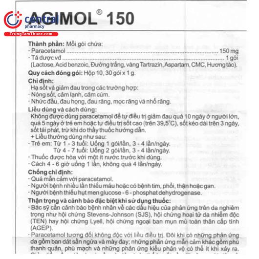 [CHÍNH HÃNG] Thuốc Agimol 150 cốm pha uống giảm đau hạ sốt