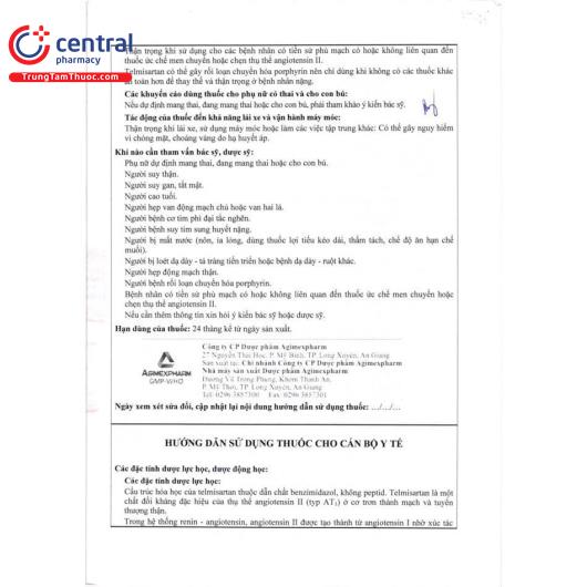 [CHÍNH HÃNG] Thuốc Agimstan-80 dùng trong bệnh lý huyết áp cao.