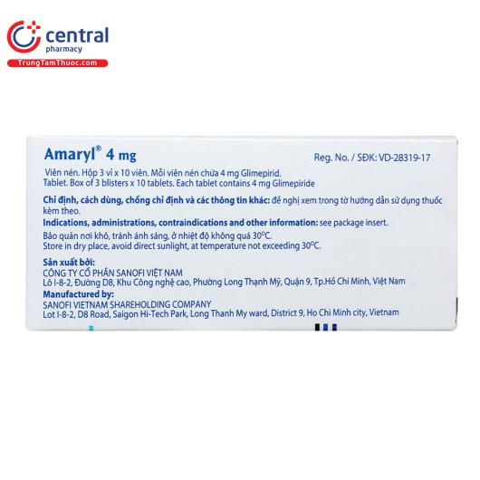[CHÍNH HÃNG] Thuốc Amaryl 4mg - Thuốc điều trị đái tháo đường tuýp 2