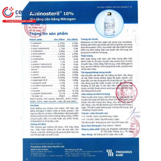[CHÍNH HÃNG] Aminosteril 10% 500ml bổ sung các acid amin thiết yếu