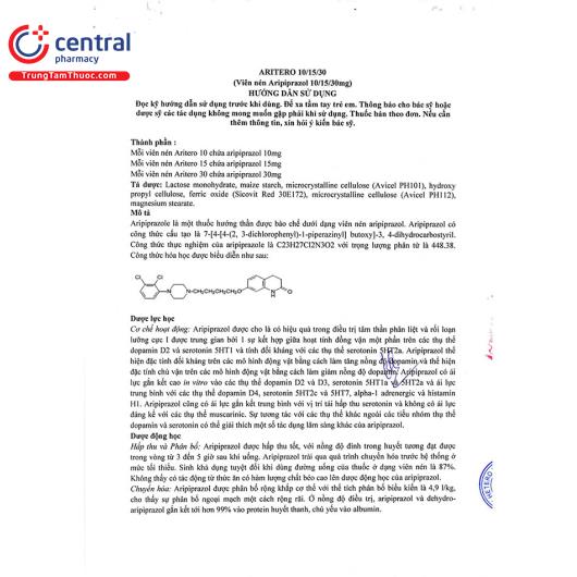 [CHÍNH HÃNG] Thuốc Aritero 10 điều trị bệnh lý tâm thần phân liệt.
