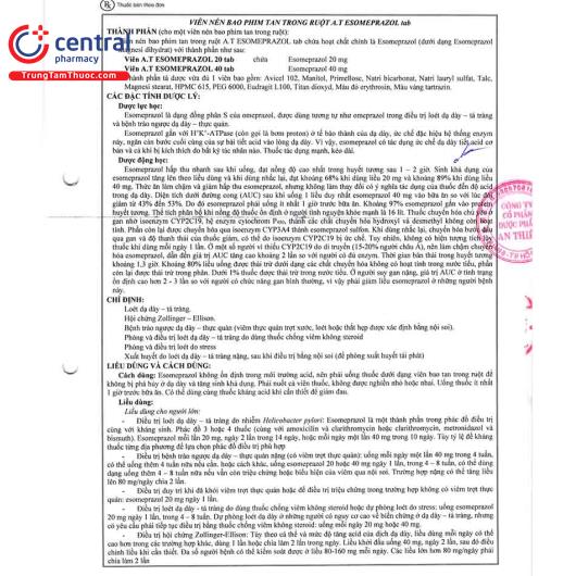 [CHÍNH HÃNG] Thuốc A.T Esomeprazol 40mg điều trị loét dạ dày tá tràng