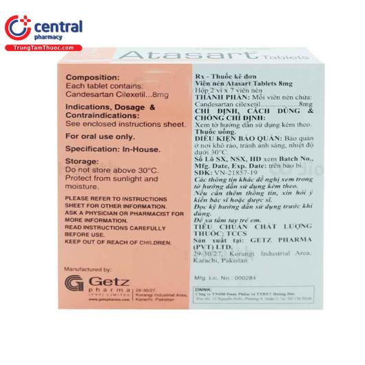 [CHÍNH HÃNG] Thuốc Atasart Tablets 8mg - Hạ huyết áp nhanh chóng