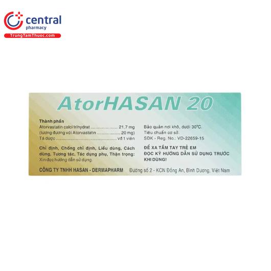 [CHÍNH HÃNG] Thuốc AtorHASAN 20mg điều trị giảm cholesterol máu