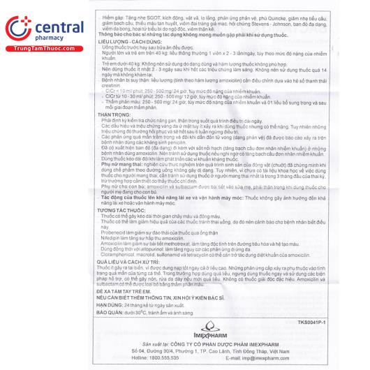 [CHÍNH HÃNG] Thuốc Bactamox 750mg điều trị tình trạng nhiễm khuẩn