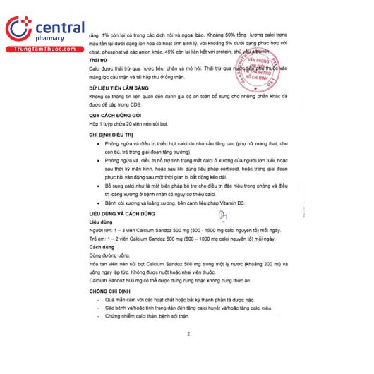 [CHÍNH HÃNG] Thuốc Calcium Sandoz 500mg - Thuốc bổ sung Calci