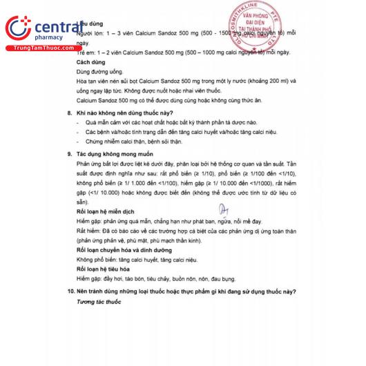 [CHÍNH HÃNG] Thuốc Calcium Sandoz 500mg - Thuốc bổ sung Calci