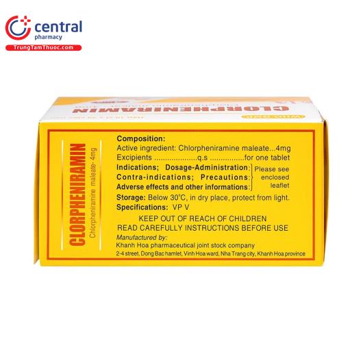 [CHÍNH HÃNG] Thuốc Clorpheniramin 4mg Khapharco trị sổ mũi, ngạt mũi