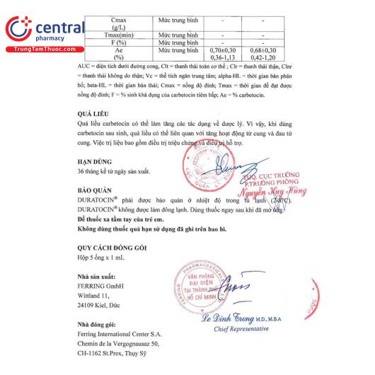 Thuốc Duratocin - Thuốc ngăn ngừa các biến chứng sản khoa