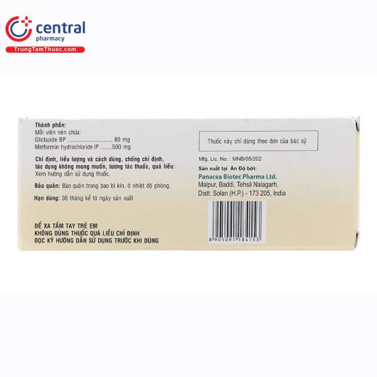 [CHÍNH HÃNG] Thuốc Glizym-M 80mg/500mg điều trị đái tháo đường type 2