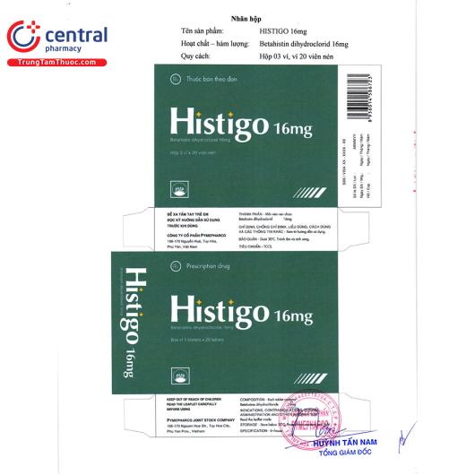 Thuốc Histigo 16mg - Điều trị ù tai, chóng mặt, giảm thính giác