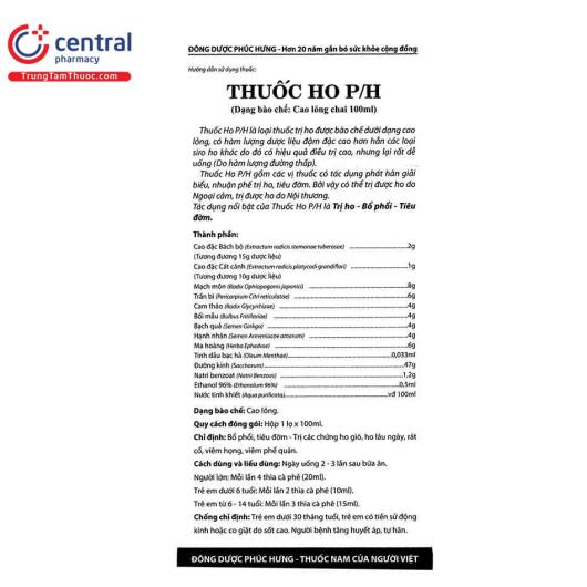 Thuốc Ho P/H trị các triệu chứng ho như ho gió, ho khan,... hiệu quả