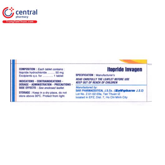 [CHÍNH HÃNG] Thuốc Itopride Invagen 50mg điều trị viêm dạ dày mạn