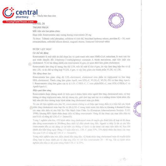 [CHÍNH HÃNG] Thuốc Ldnil 20mg giảm cholesterol máu