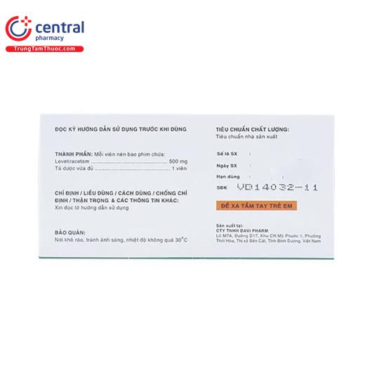 [CHÍNH HÃNG] Thuốc Levetral 500mg Davipham điều trị động kinh cục bộ
