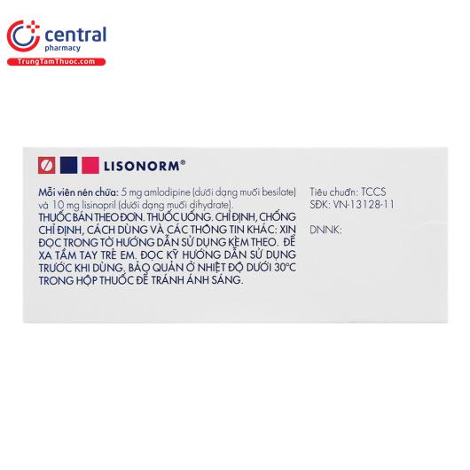 Thuốc điều trị tăng huyết áp Lisonorm 5mg/10mg (hộp 3 vỉ x 10 viên)