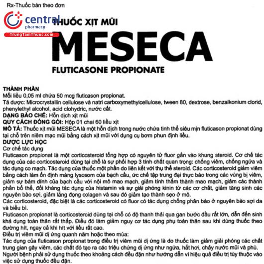 Thuốc xịt mũi Meseca: Chỉ định - Liều dùng và Giá bán
