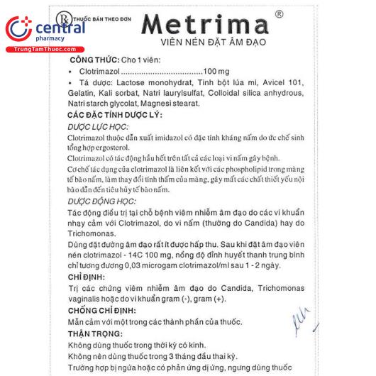 [CHÍNH HÃNG] Thuốc Metrima 100mg điều trị viêm nhiễm âm đạo
