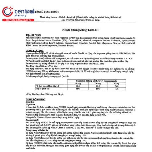 [CHÍNH HÃNG] Thuốc Neso 500mg/20mg giảm đau, chống viêm