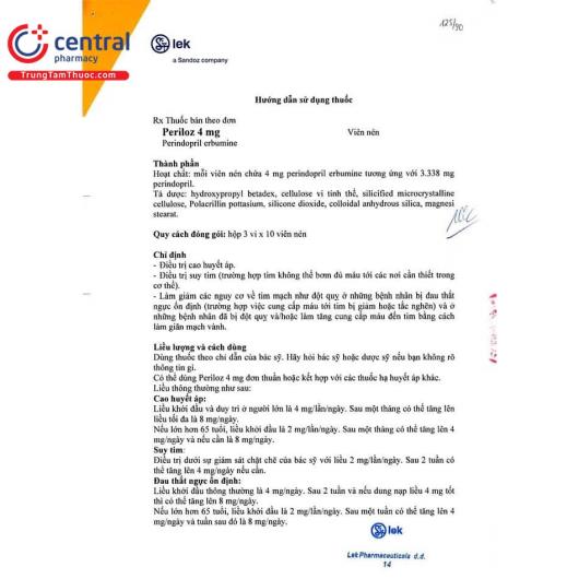 [CHÍNH HÃNG] Thuốc Periloz 4mg điều trị cao huyết áp, suy tim