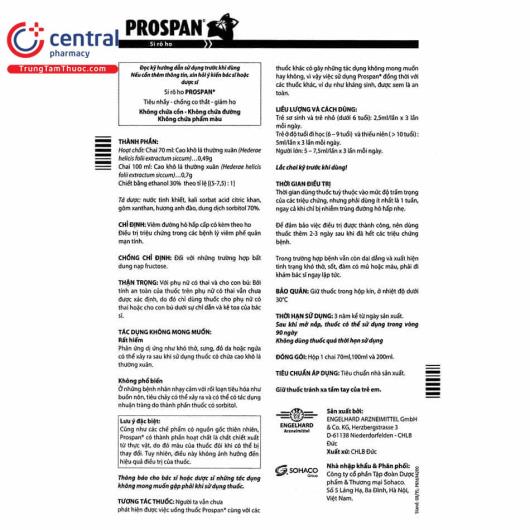 [CHÍNH HÃNG] Thuốc Prospan 70ml - Tiêu nhầy, chống co thắt, giảm ho