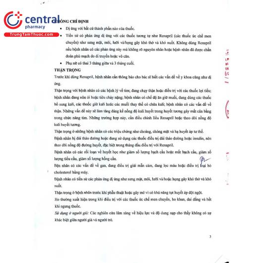 Thuốc Renapril 10mg: công dụng, cách dùng và lưu ý khi sử dụng