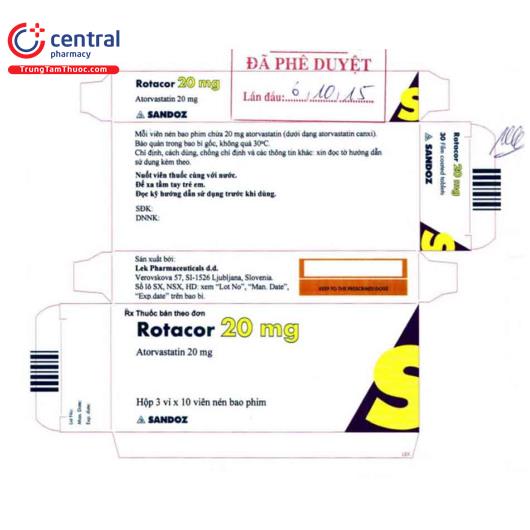 [CHÍNH HÃNG] Thuốc Rotacor 20mg - Thuốc làm giảm cholesterol máu