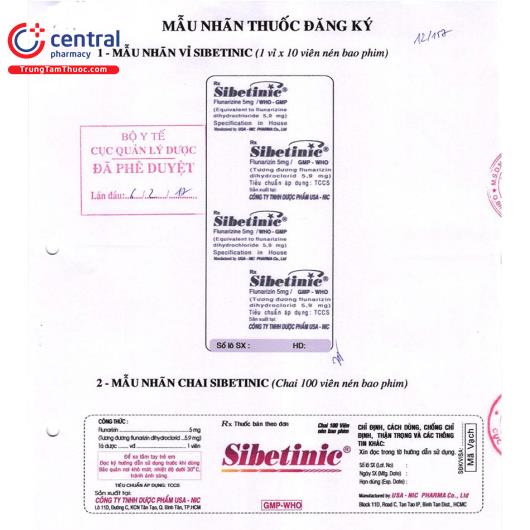 [CHÍNH HÃNG] Thuốc Sibetinic 5mg trị chóng mặt và phòng đau nửa đầu