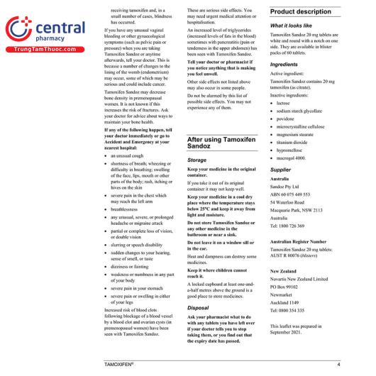 Thuốc Tamoxifen Sandoz 10mg - Thuốc điều trị nhiều bệnh ung thư