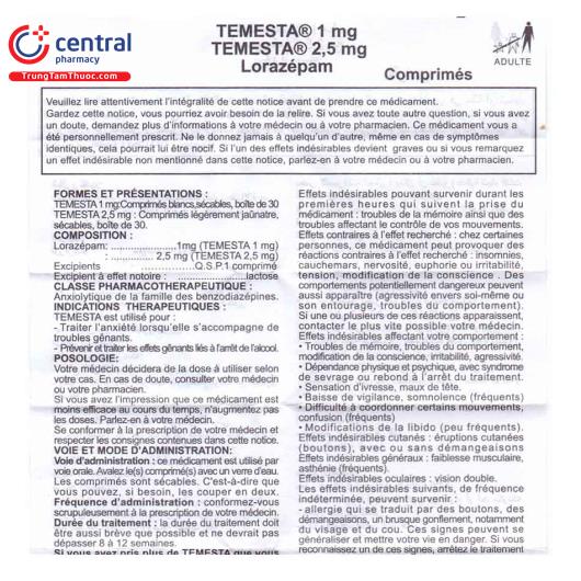 [CHÍNH HÃNG] Thuốc Temesta 1mg điều trị rối loạn lo âu