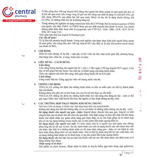 [CHÍNH HÃNG] Thuốc Toulalan 50mg điều trị triệu chứng dạ dày - ruột