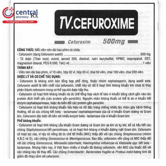Thuốc TV.Cefuroxime 500mg điều trị nhiễm khuẩn đường hô hấp