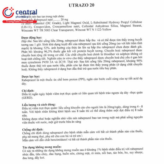 [CHÍNH HÃNG] Thuốc Utrazo 20 - Thuốc trị viêm trợt dạ dày