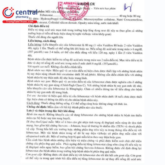 [CHÍNH HÃNG] Thuốc Vaidilox 40 - Thuốc điều trị Gout