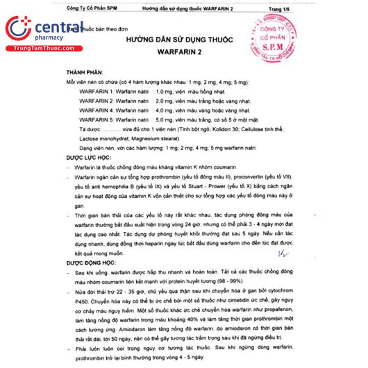 [CHÍNH HÃNG] Thuốc Warfarin 2 SPM điều trị tắc cục máu đông