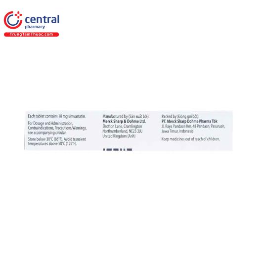 [CHÍNH HÃNG] Thuốc Zocor 10mg - Thuốc làm hạ Cholesterol máu