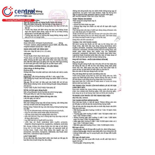 Thuốc Tildiem 60mg điều trị dự phòng cơn đau thắt ngực