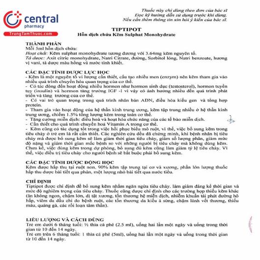 Thuốc bổ sung kẽm Tiptipot: Liều dùng, cách dùng, giá bán