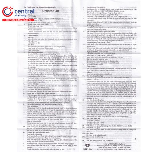 [CHÍNH HÃNG] Thuốc Urostad 40 điều trị phù do tổn thương tim, thận