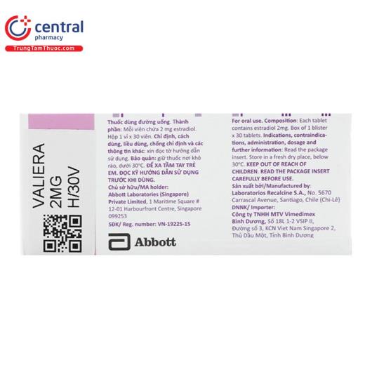 Thuốc Valiera 2mg: Tác dụng, liều dùng, chống chỉ định