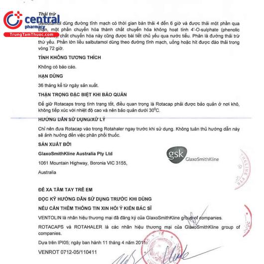 Thuốc Ventolin Rotacaps 200mcg - Thuốc điều trị hen phế quản