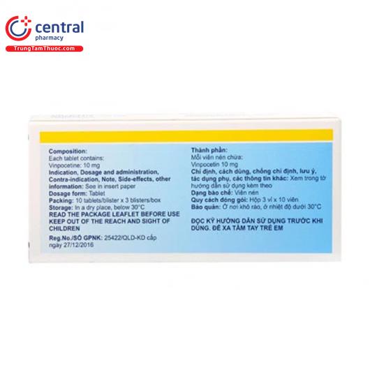 Thuốc Vicetin 10mg điều trị rối loạn mạch máu, tuần hoàn máu não