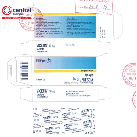 Thuốc Vicetin 10mg điều trị rối loạn mạch máu, tuần hoàn máu não