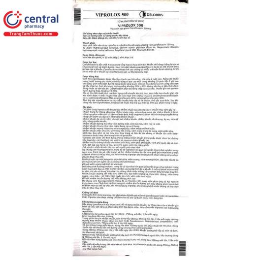 Thuốc Viprolox 500 (Ciprofloxacin 500mg): tác dụng, liều dùng, lưu ý