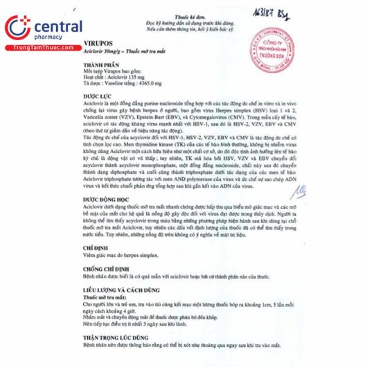Thuốc Virupos 30 mg/g: điều trị bệnh Zona hiệu quả