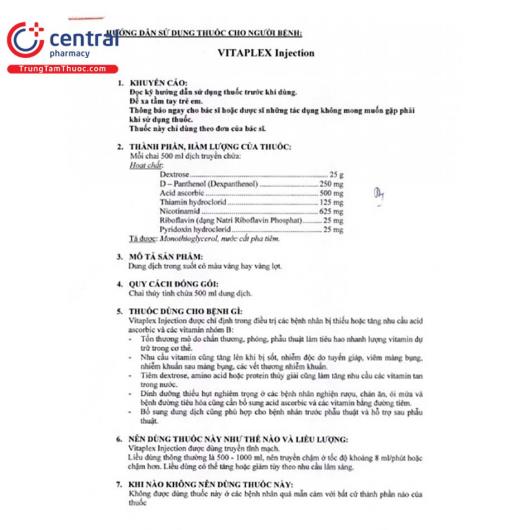 Thuốc Vitaplex Injection: tác dụng, cách dùng, lưu ý