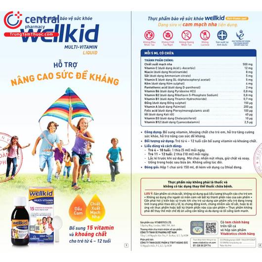 Wellkid Multi-Vitamin Liquid bổ sung dưỡng chất cho trẻ từ 4-12 tuổi