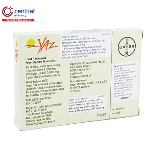 [CHÍNH HÃNG] Thuốc tránh thai hằng ngày Yaz của Bayer